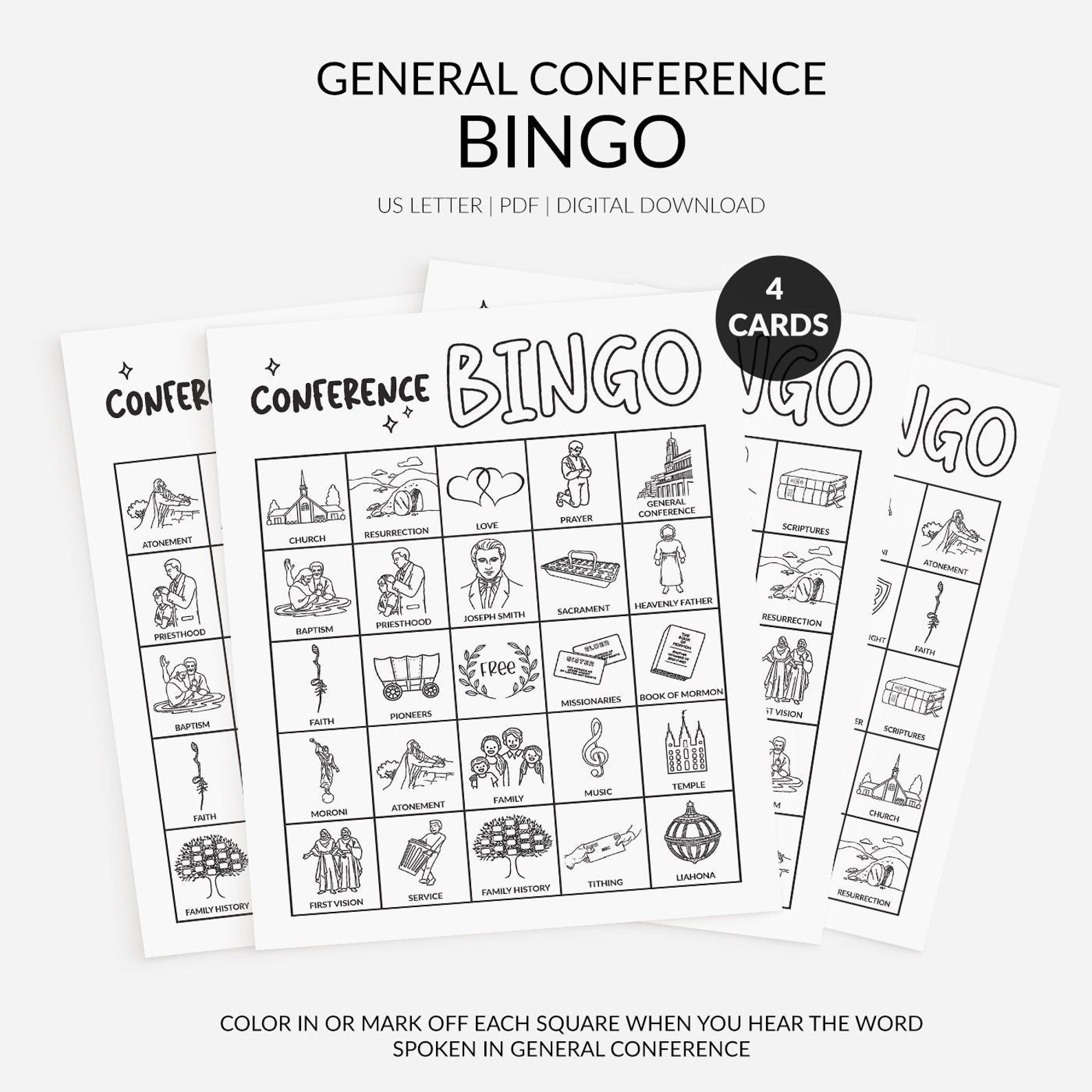 LDS General Conference Bingo Cards: Primary Kids' Activity (PDF ...