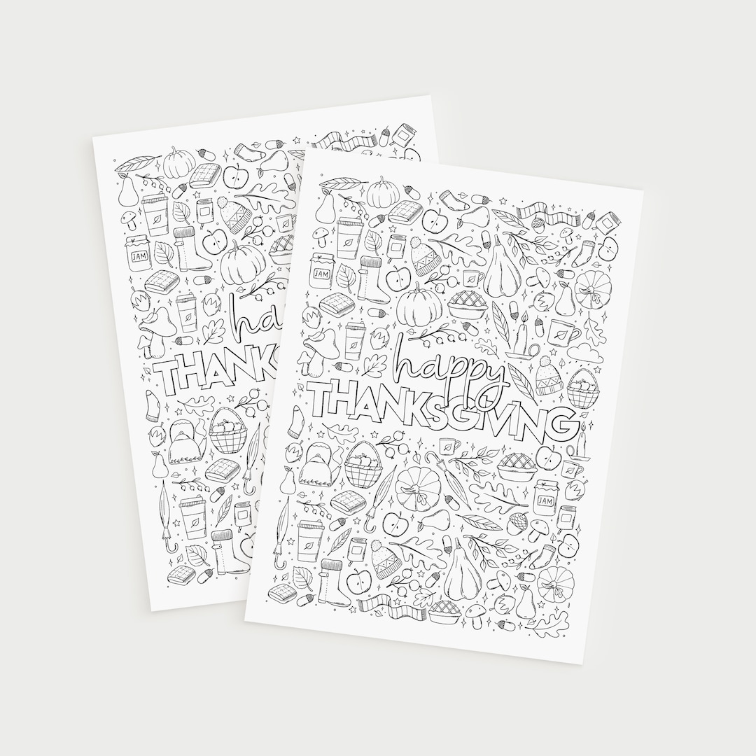 Thanksgiving Doodles Coloring Page: Fall Activity (US Letter, A4 ...