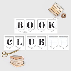 Printable Book Club Banner, Reading Group Decor, Library Card Decor ...