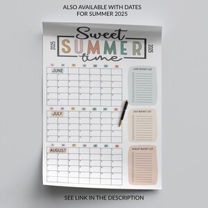 Large Undated Summer Calendar, Giant Summer Planner Poster, Bucket List ...