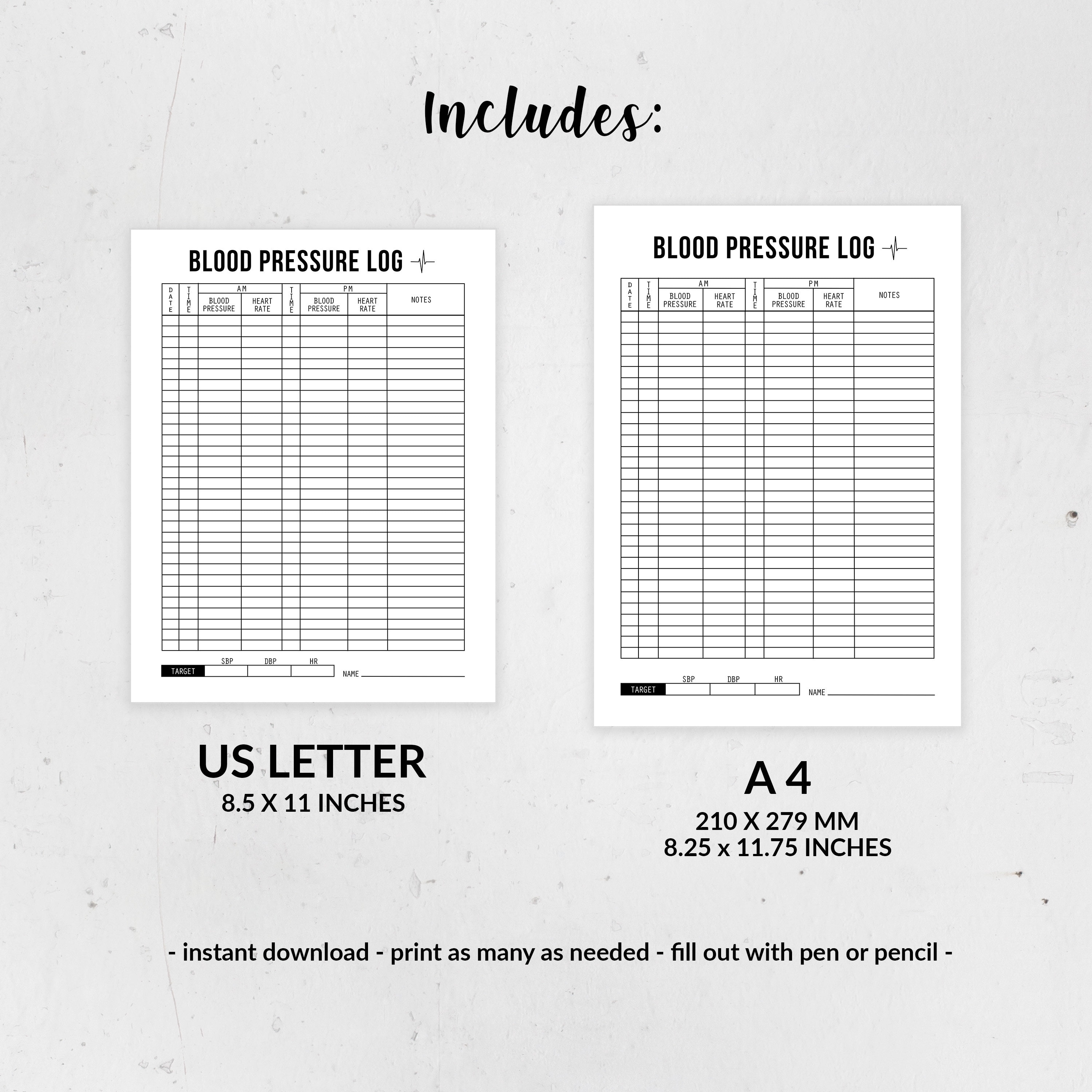 Daily Blood Pressure Chart Printable Blood Pressure Tracker - Etsy UK