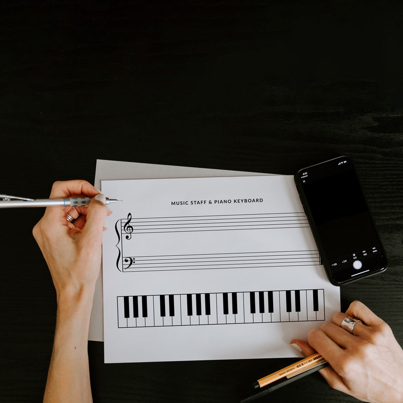 Printable Piano Practice Sheet: Blank Grand Staff With Keyboard, Treble ...