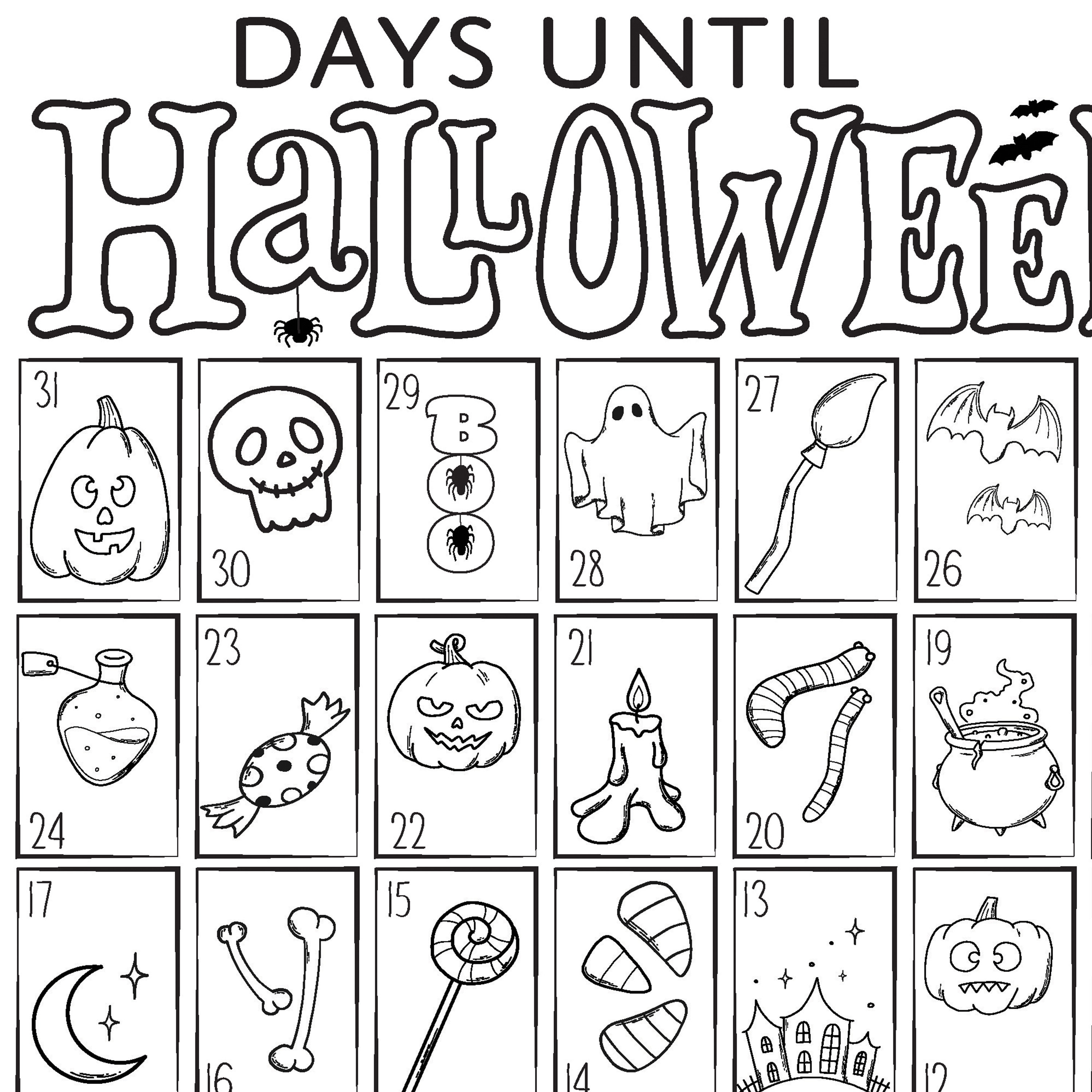 Printable Halloween Coloring Countdown: Halloween Doodle Advent ...