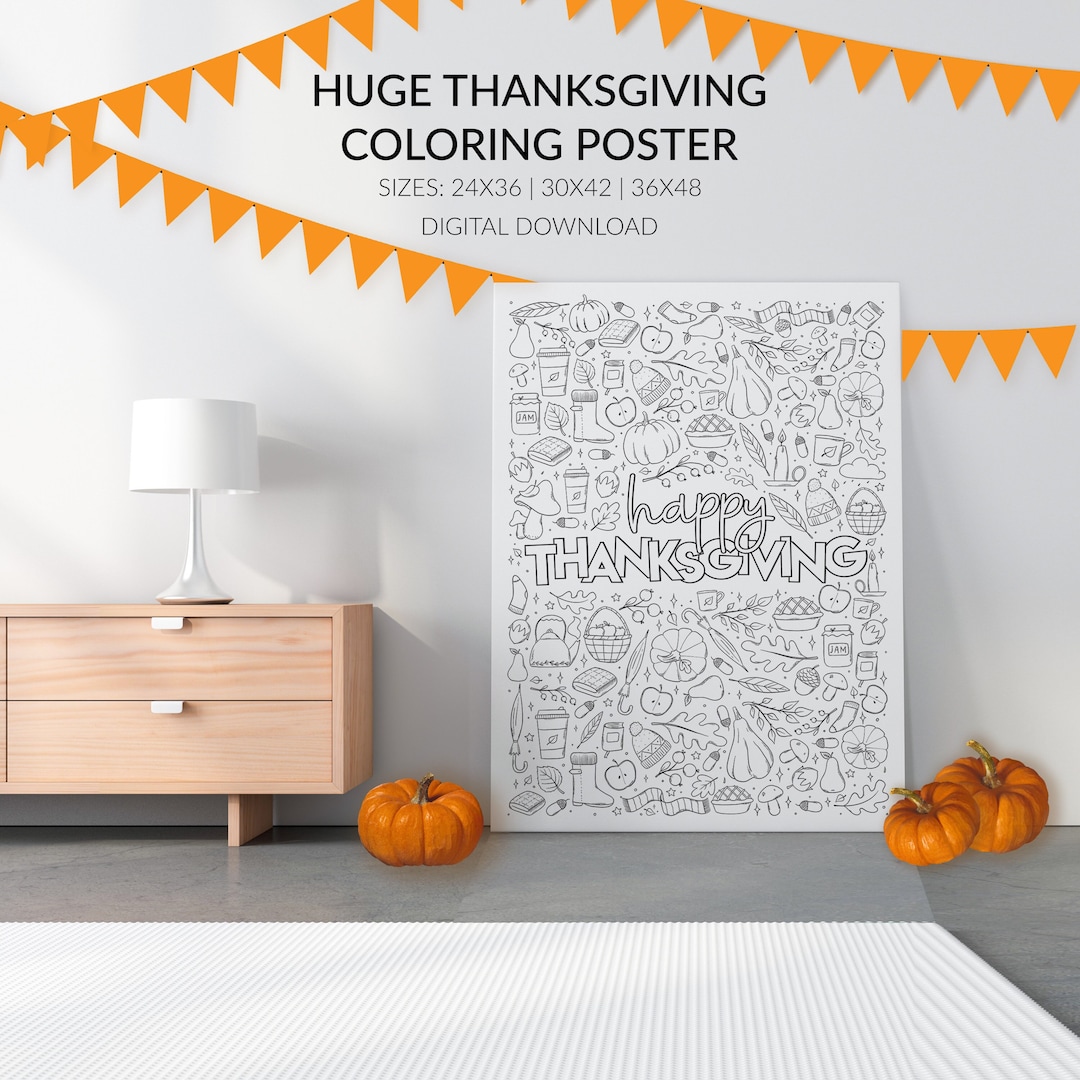 Huge Thanksgiving Coloring Poster, Kids Thanksgiving Activity, Big Fall ...