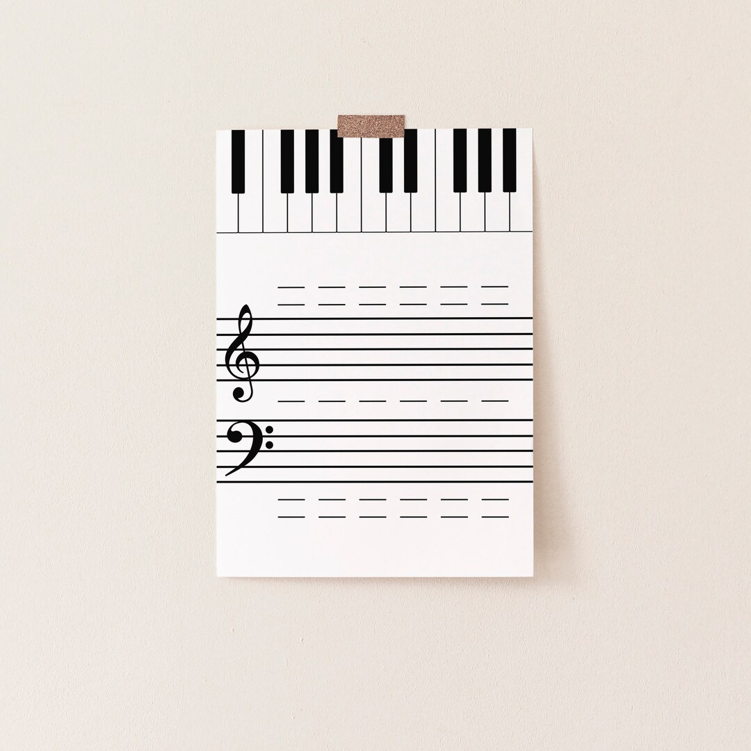 Music Staff and Piano Keyboard Printable, Piano Note Practice Printable ...