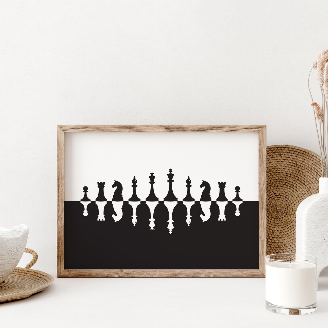 Chess Pieces Art Print Horizontal Black and White Chess Print - Etsy