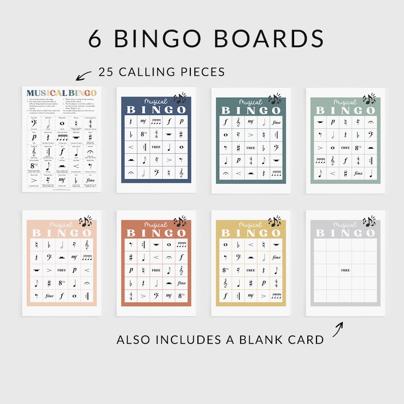 Music Bingo Printable, Music Theory Game, 6 Cards, Teaching Resource ...