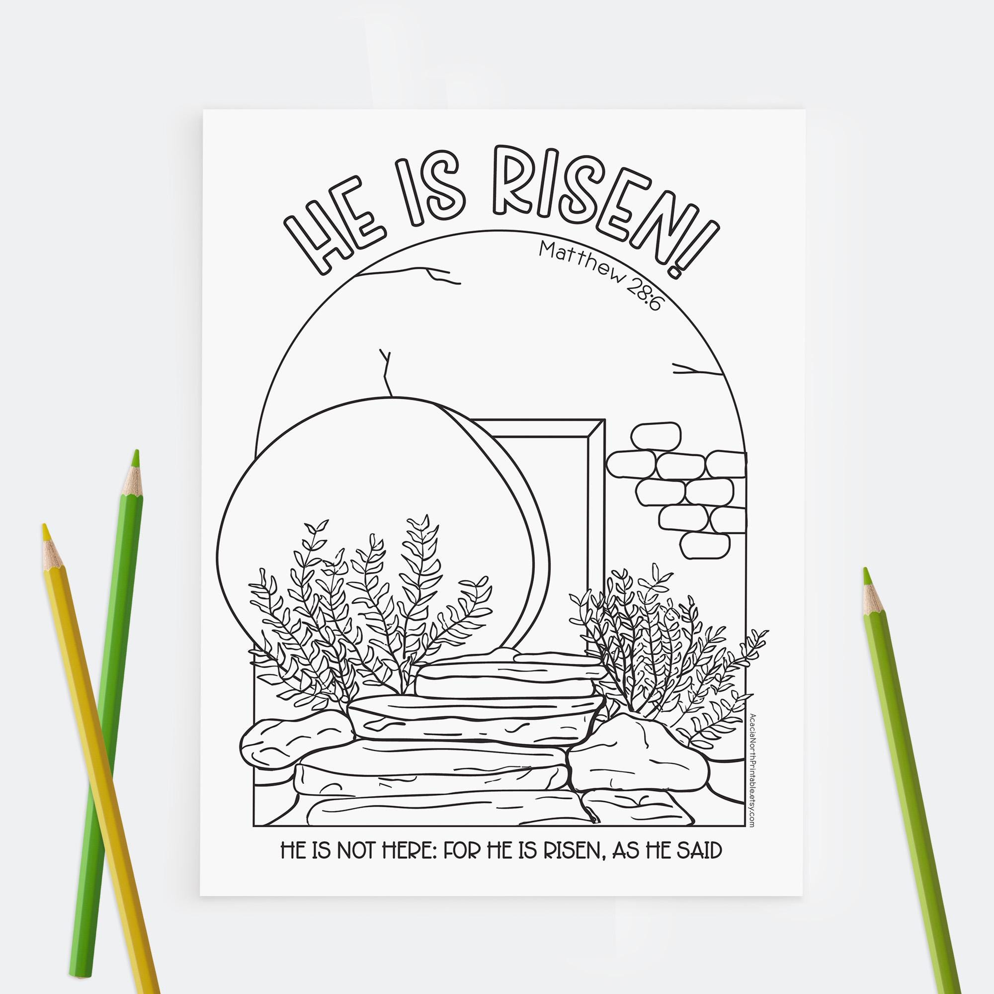 Printable He is Risen Easter Coloring Page: Empty Tomb Resurrection ...
