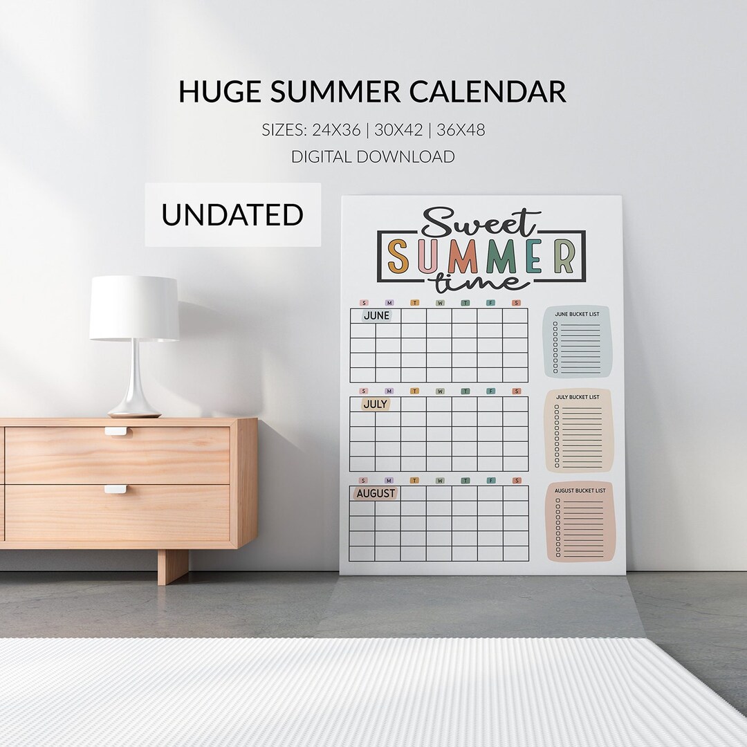 Large Undated Summer Calendar, Giant Summer Planner Poster, Bucket List ...