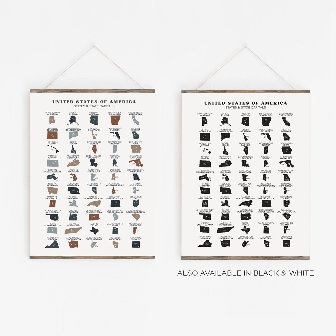 USA State Capitals Poster United States Capitals Chart - Etsy