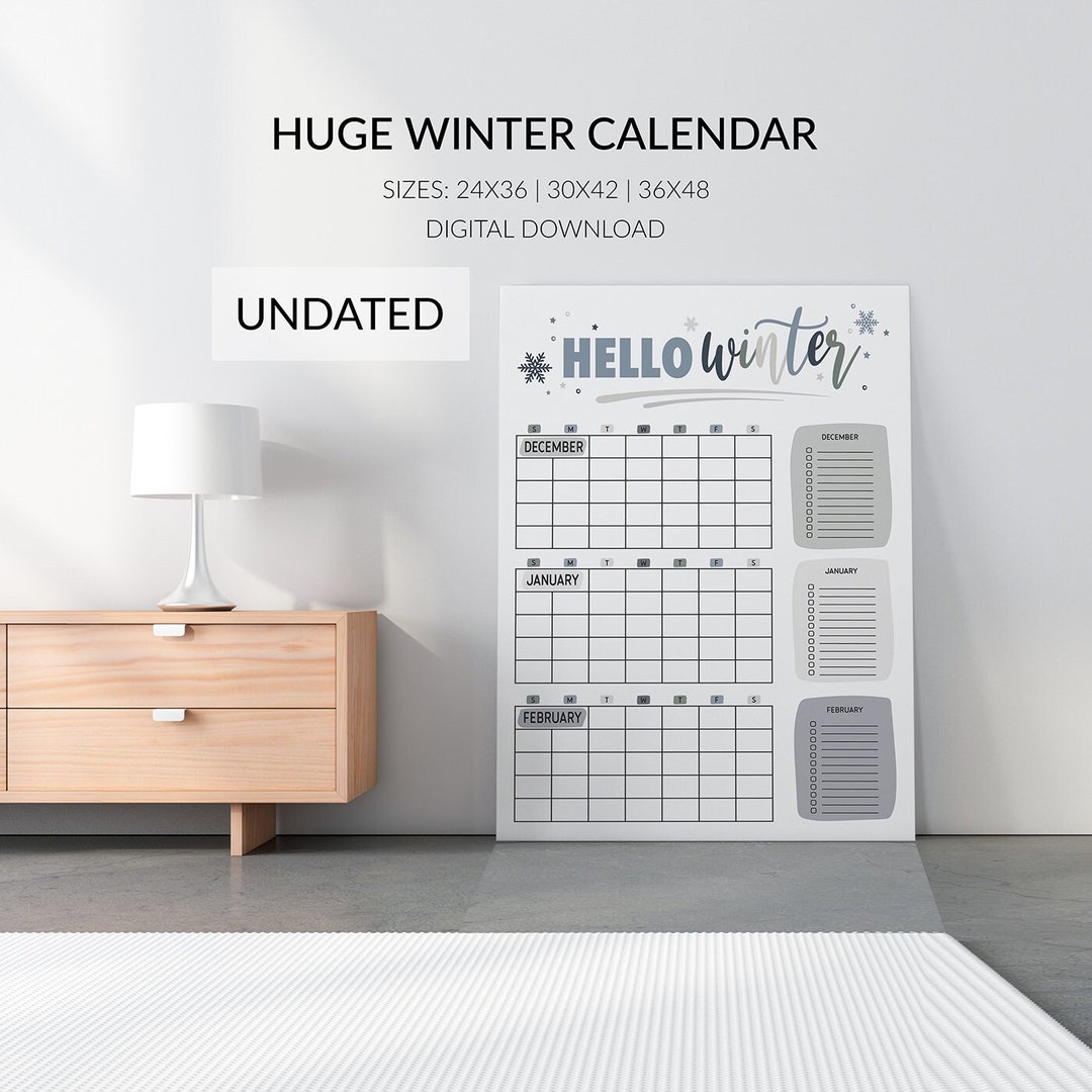 Large Undated Winter Wall Calendar: Quarterly Planner (digital Download ...