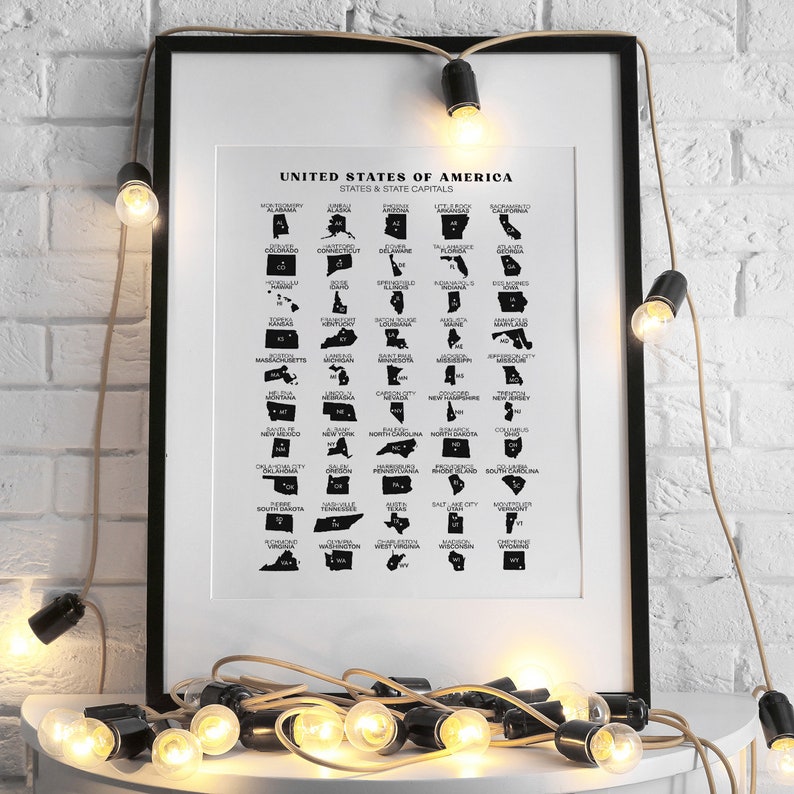 US States and Capitals Poster: Minimalist Classroom Decor (digital ...