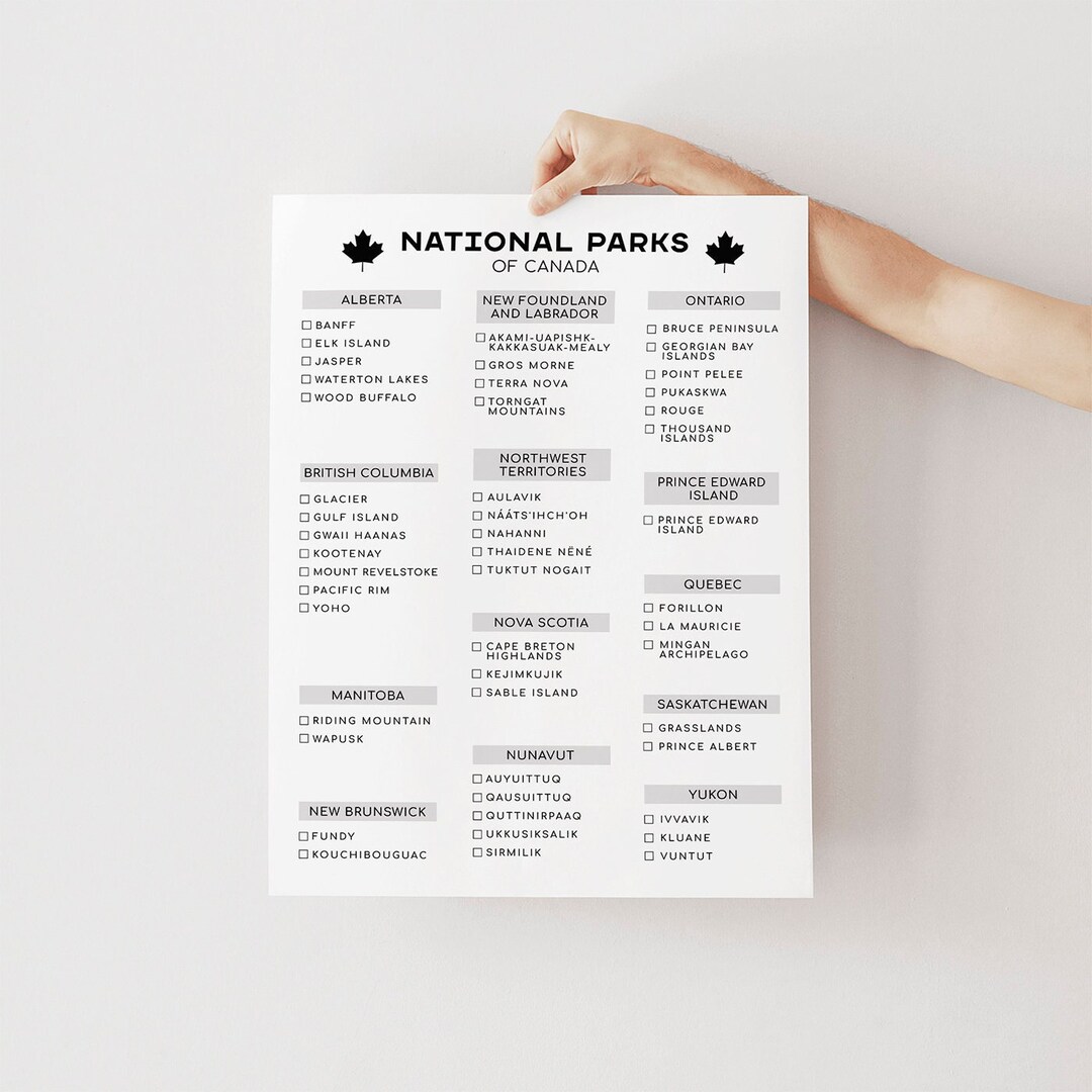 Canada National Parks Checklist Printable, 48 National Parks in Canada ...