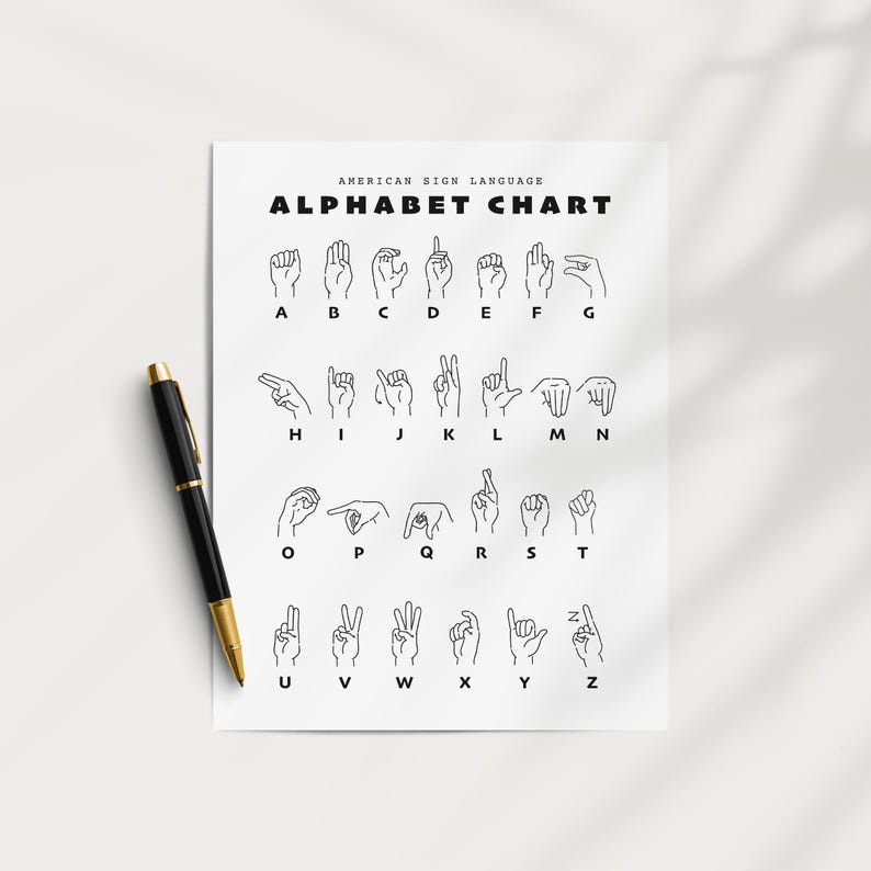 American Sign Language Poster: Black and White ASL Alphabet Printable ...
