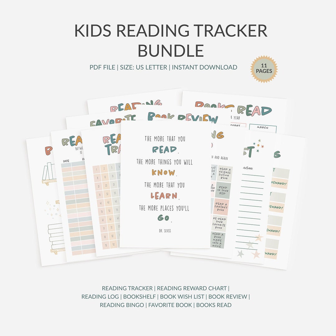 Kids Reading Tracker Bundle: Reading Log, Bingo, Bookshelf, Wish List ...