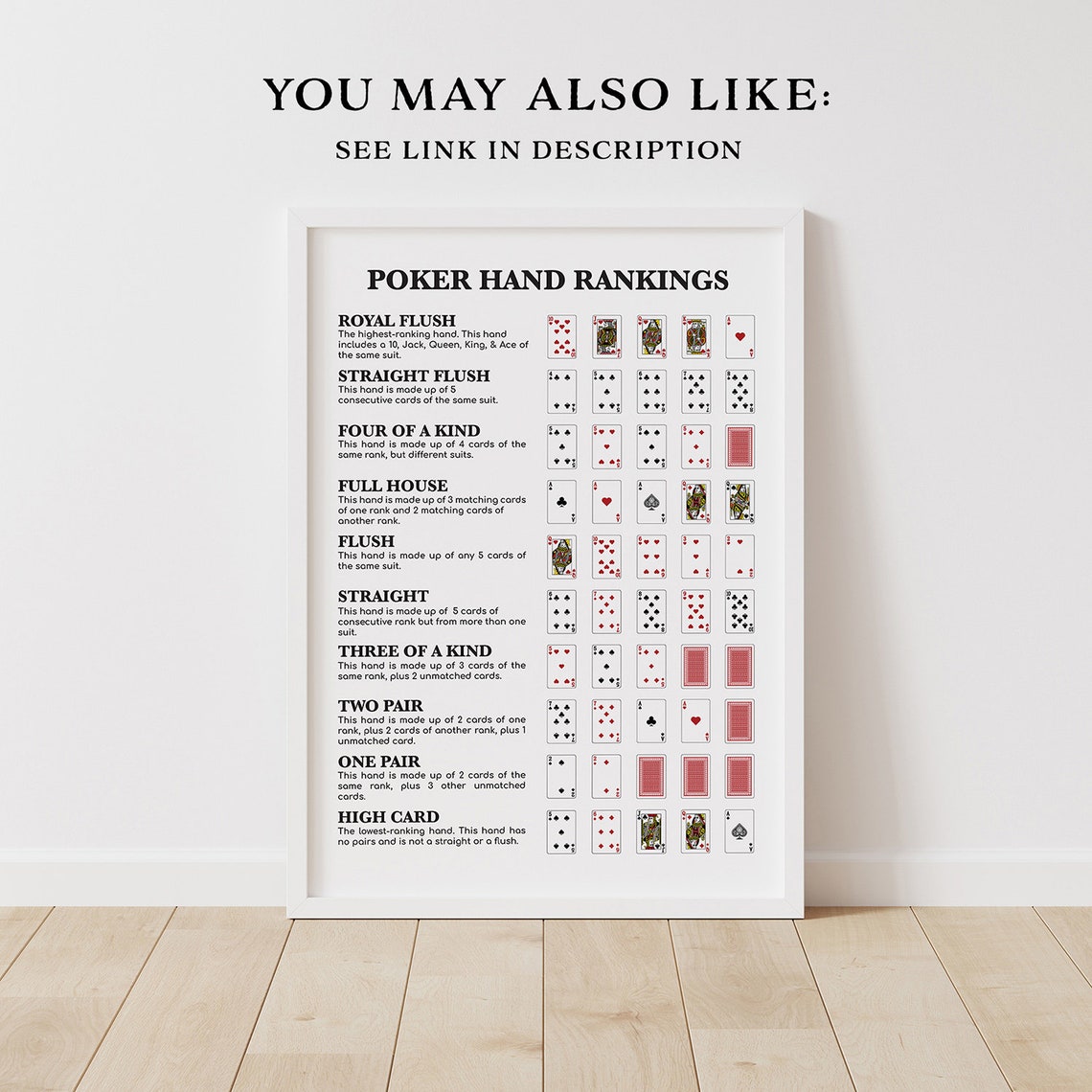Poker Hand Rankings Cheat Sheet: Printable Poker Rules Chart, Poker ...