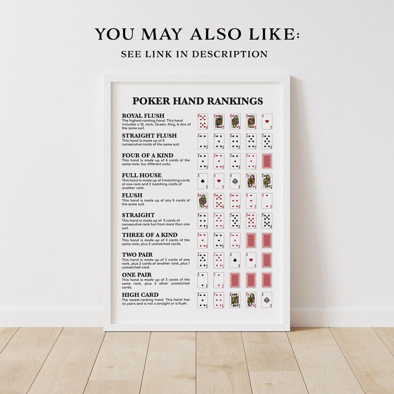 Poker Hand Rankings Cheat Sheet: Printable Poker Rules Chart, Poker ...