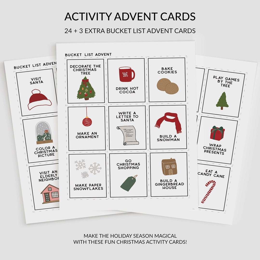 Printable Kids Christmas Activity Advent Cards, Christmas Bucket List ...