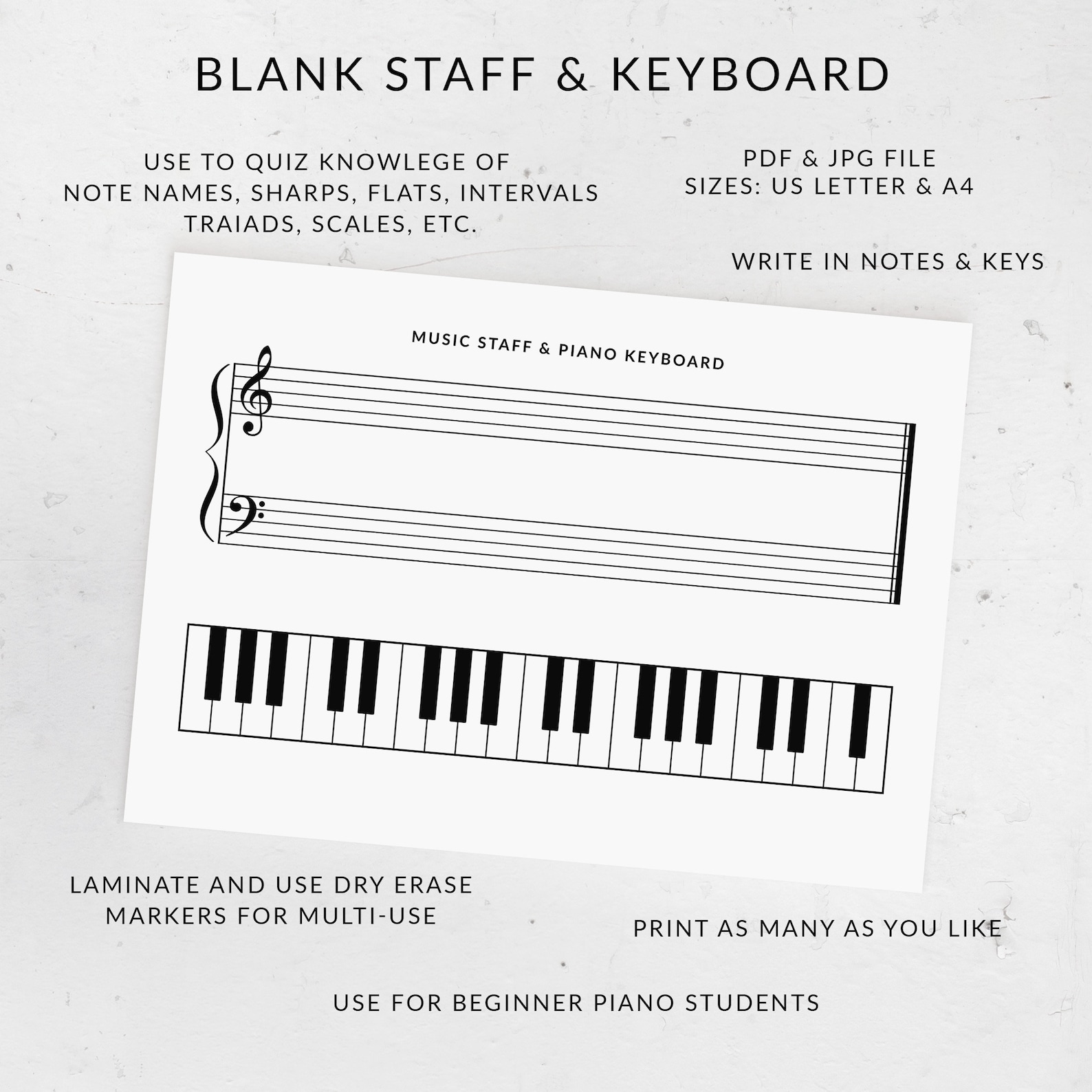 Piano Practice Sheet: Music Staff & Keyboard Printable (PDF) - Etsy