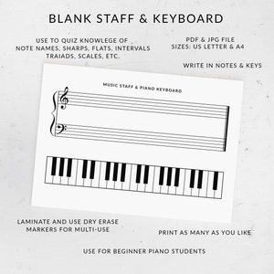 Music Staff and Piano Keyboard Practice Sheet, Piano Practice Printable ...