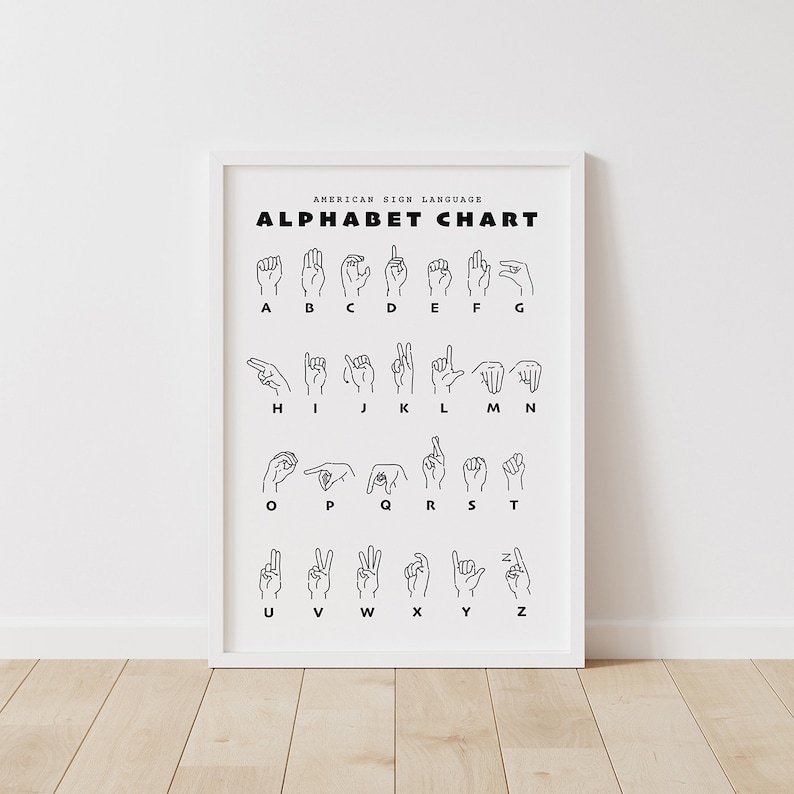 American Sign Language Poster: Black and White ASL Alphabet Printable ...
