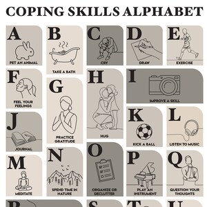 Neutral Coping Skills Alphabet Poster, A-Z Coping Techniques and ...