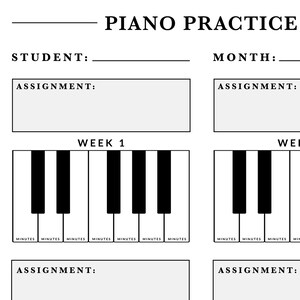 Piano Practice Chart, Printable Piano Practice Log, Piano Teacher ...