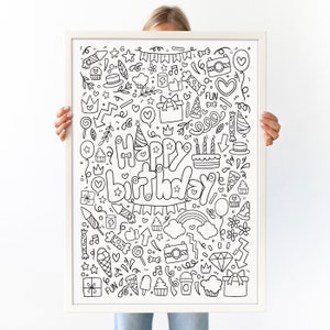 Huge Birthday Coloring Poster, Big Happy Birthday Coloring Sheet, Kids ...