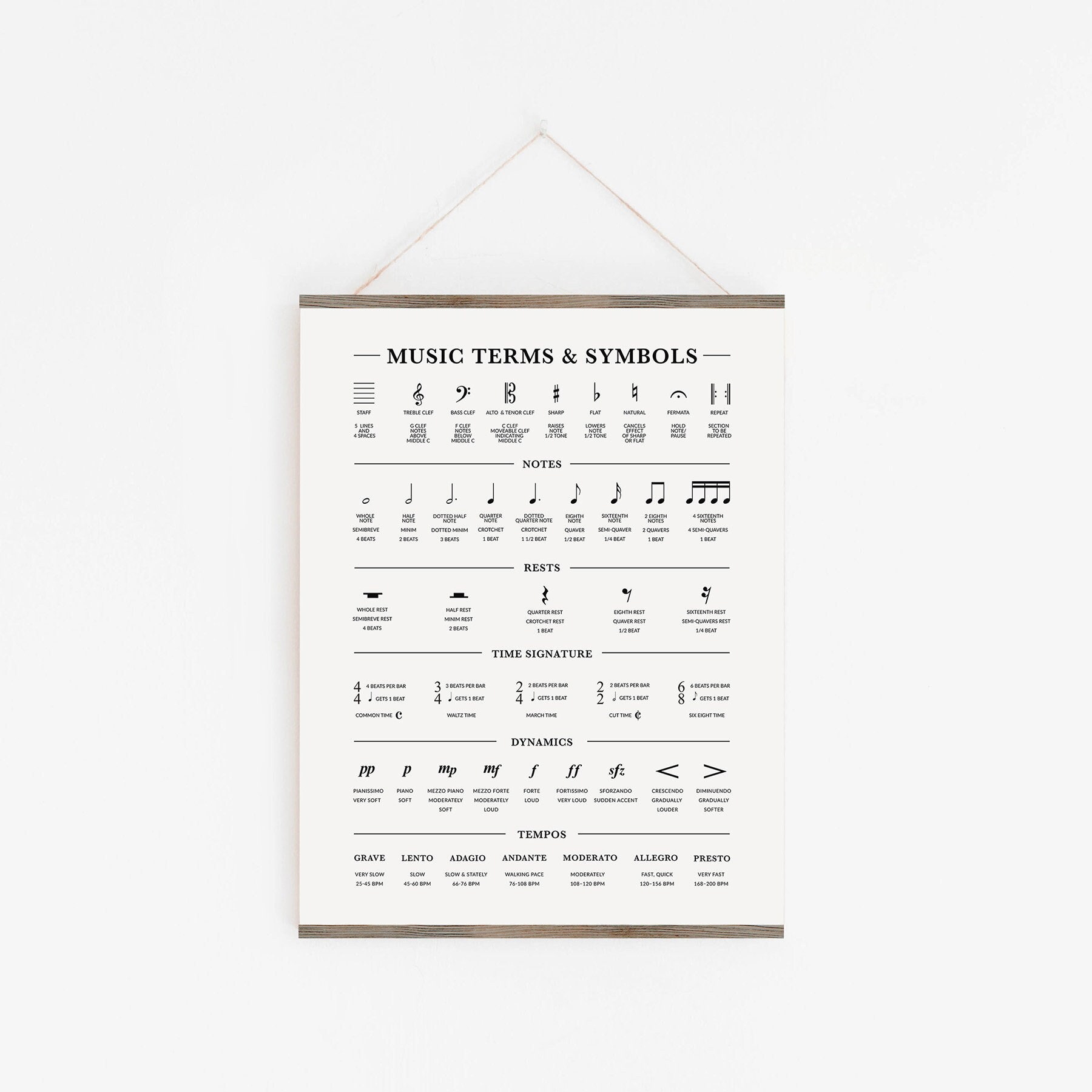Music Symbols & Terms Cheat Sheet: Music Theory Poster for Beginners ...