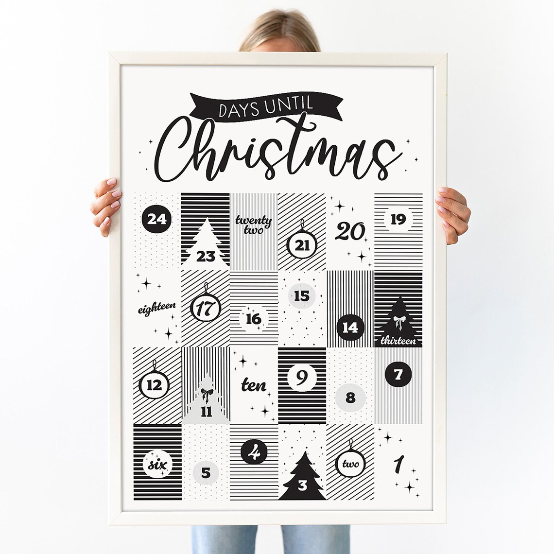 Large Christmas Countdown Poster, Black and White Advent Calendar ...
