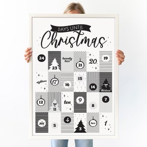 Huge Printable Christmas Countdown Poster, Big Black and White Advent ...