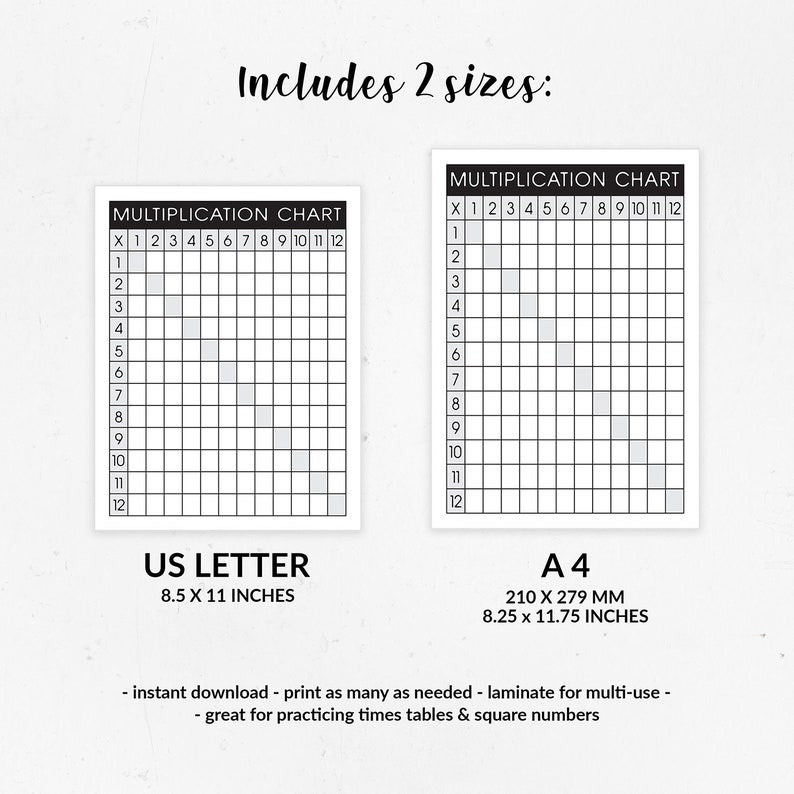 Blank 12x12 Multiplication Chart: Math Printable (US Letter, A4 ...
