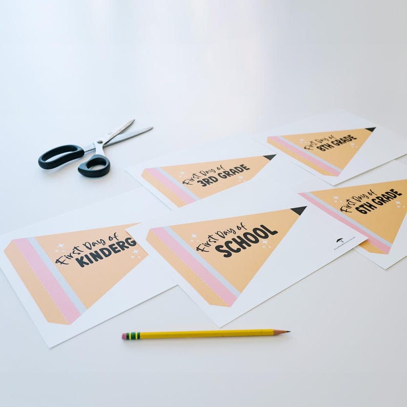 First Day of School Pencil Pennant Flags: Printable Preschool to 12th ...