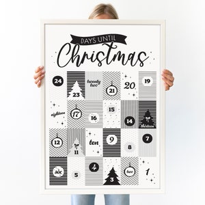 Huge Printable Christmas Countdown Poster Big Black and White - Etsy