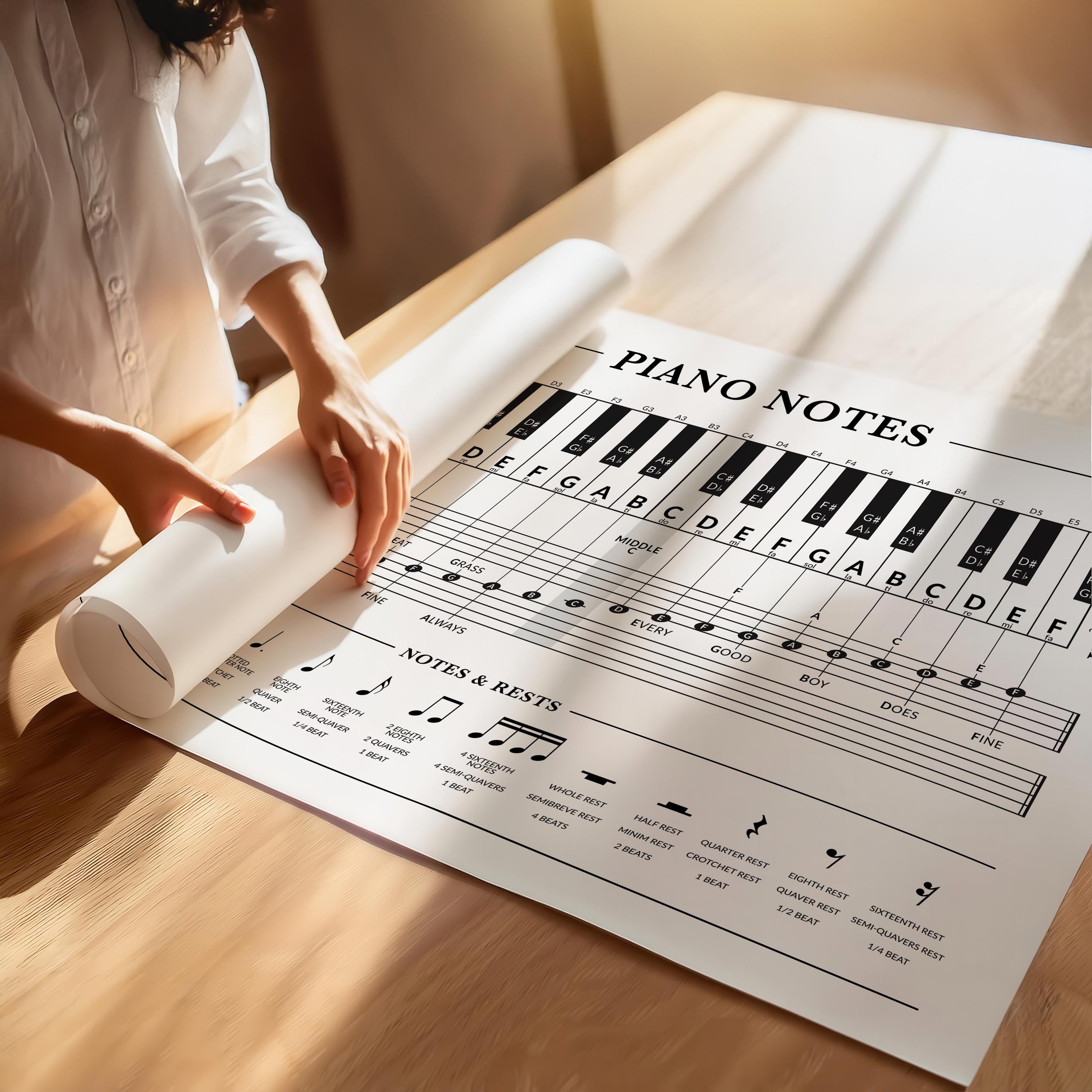 Beginner Piano Notes Poster: Music Theory Printable, Treble Bass Clef ...