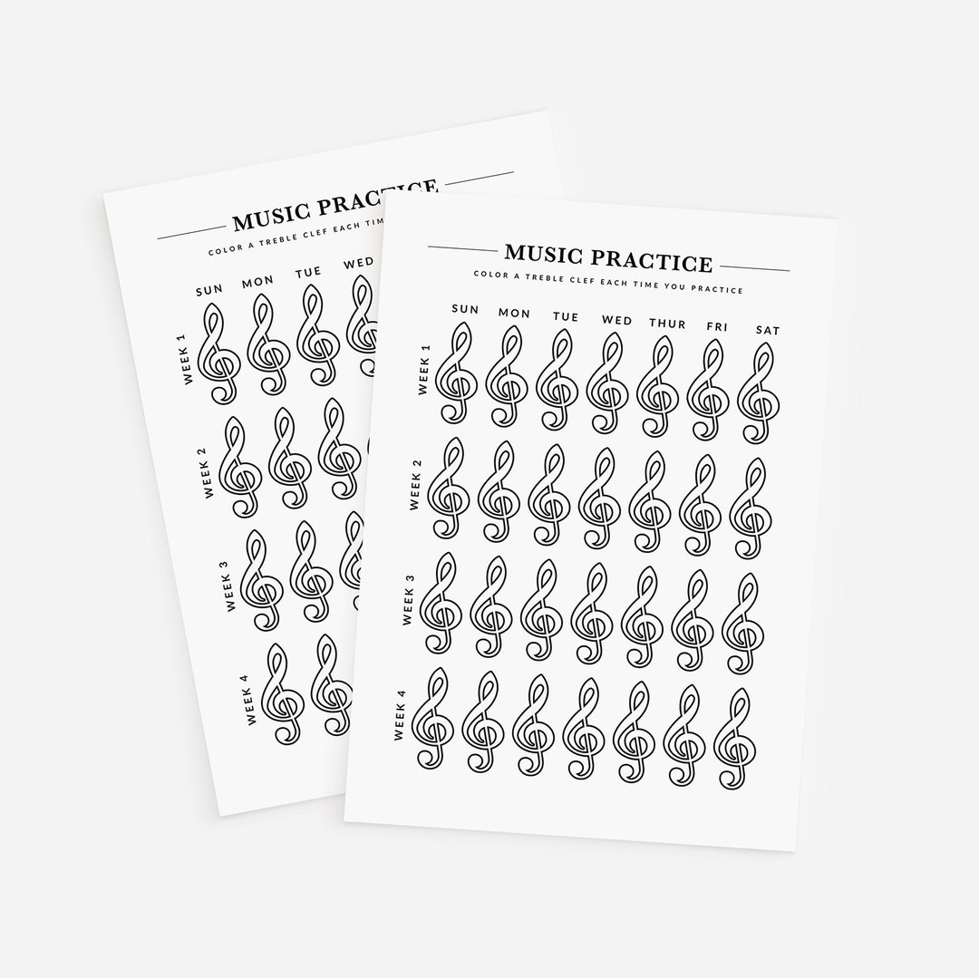 Monthly Music Practice Chart, Color in Music Practice Log, Music ...