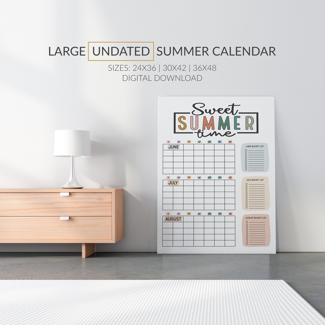 Large Undated Summer Calendar Giant Summer Planner Poster - Etsy
