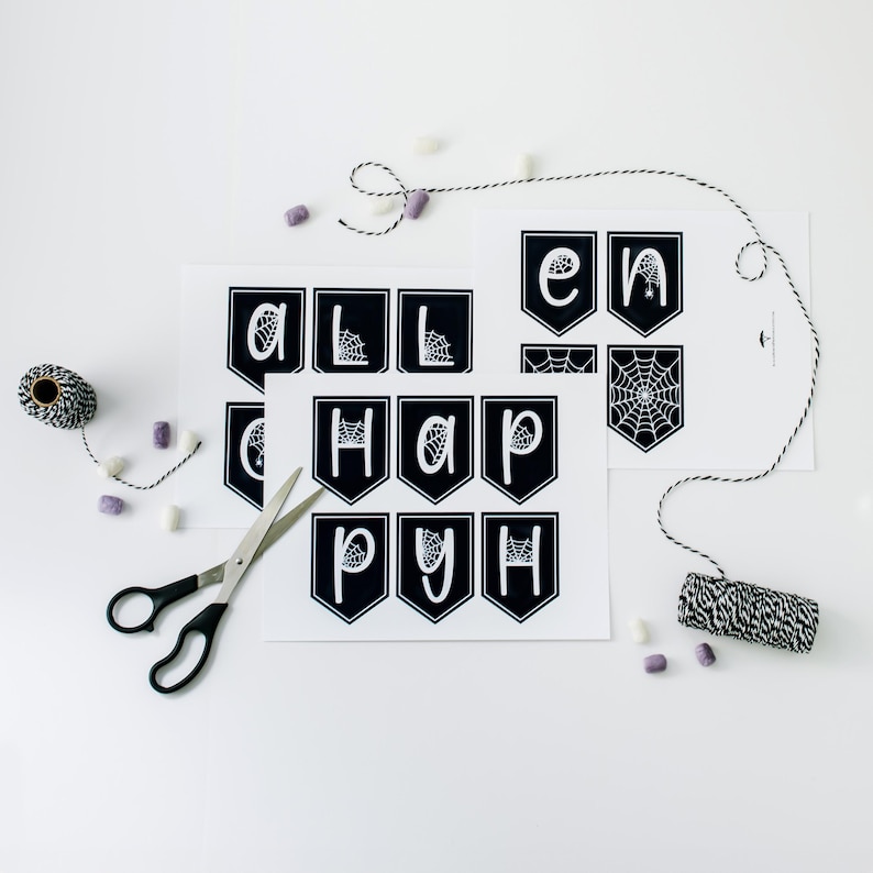 Printable Happy Halloween Banner, Black and White Spider Web Letters ...