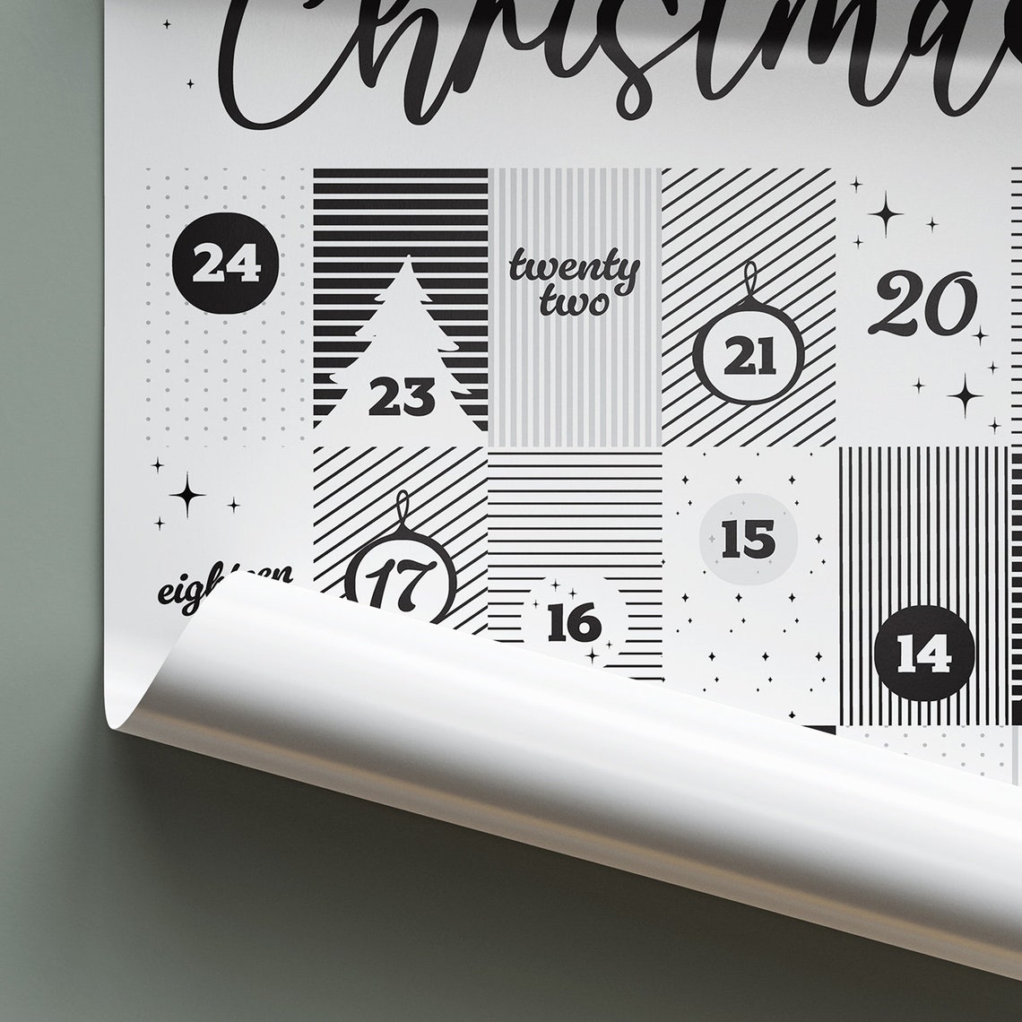 Large Christmas Countdown Poster, Black and White Advent Calendar ...