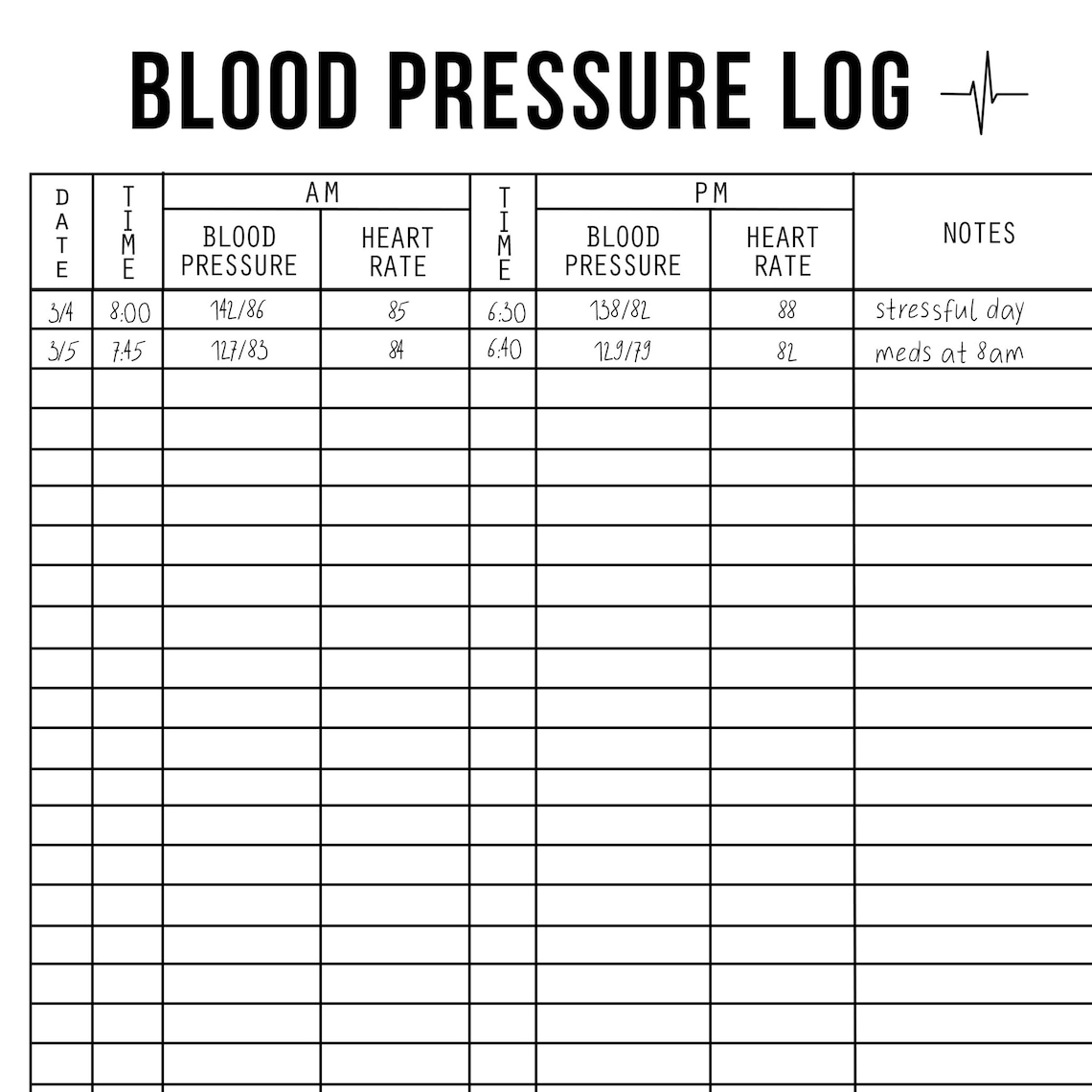 Daily Blood Pressure Chart Printable Blood Pressure Tracker - Etsy