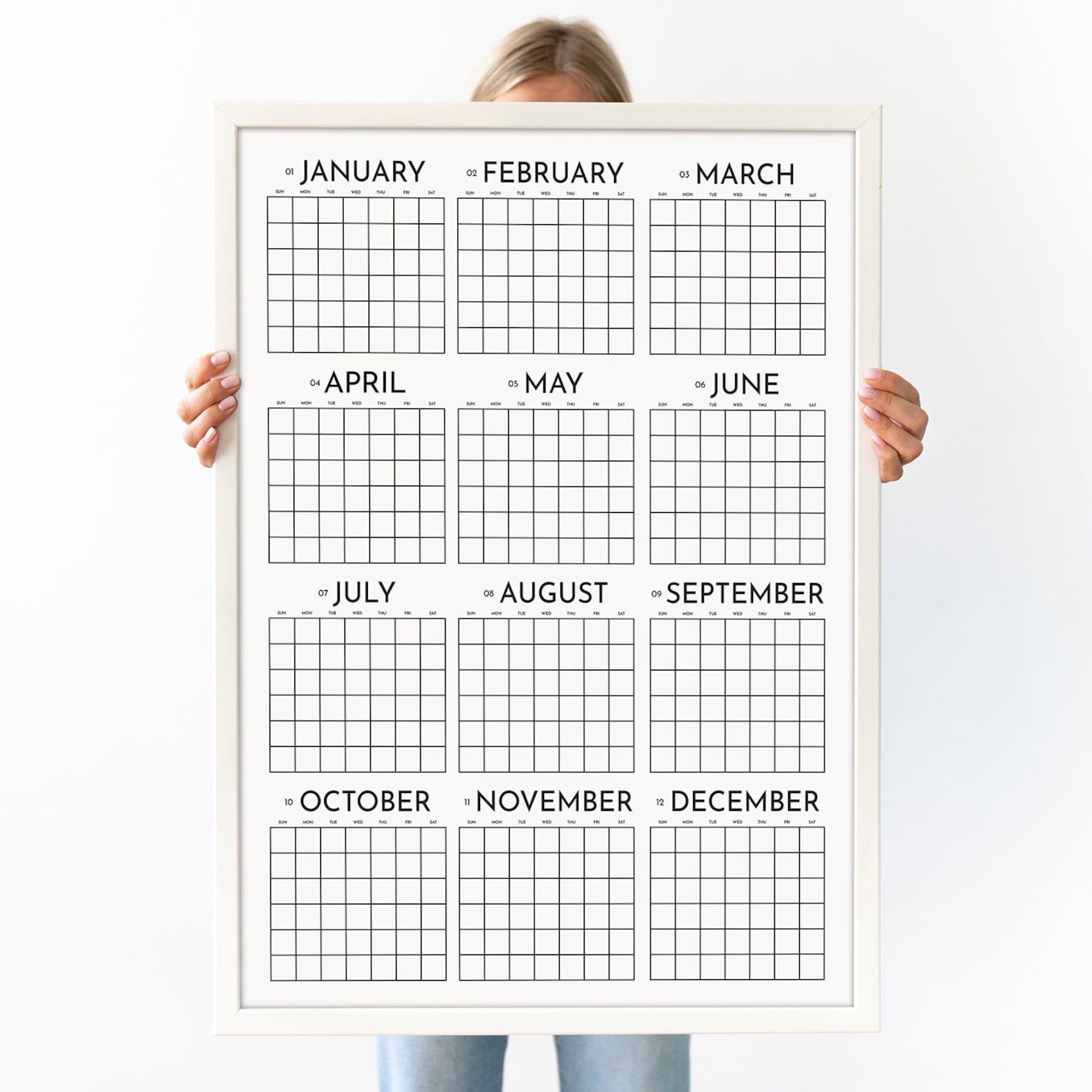 Large Undated Yearly Wall Calendar: Minimalist Year at a Glance Planner ...