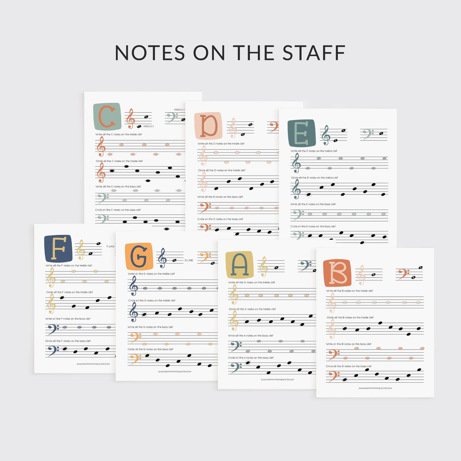 Beginner Music Theory Worksheets: 25-page Practice Sheets for Notes on ...