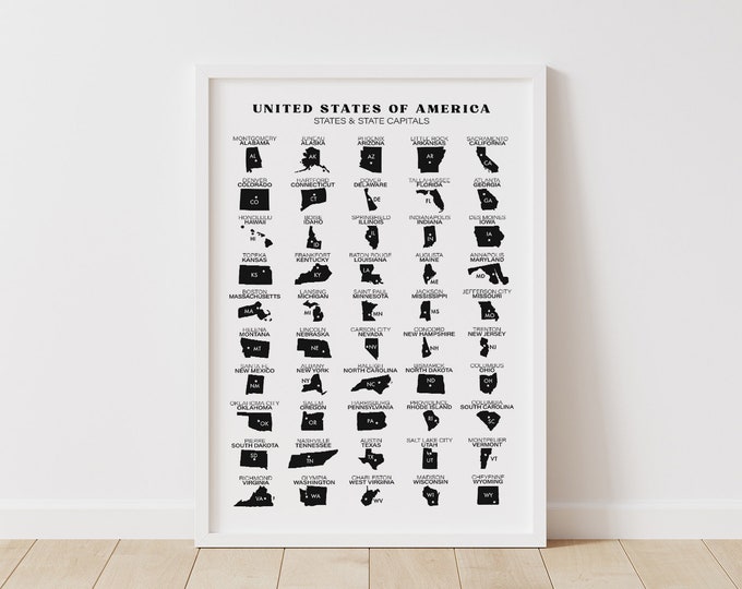 USA States and Capitals Poster, Classroom 50 US States/capitals Poster ...