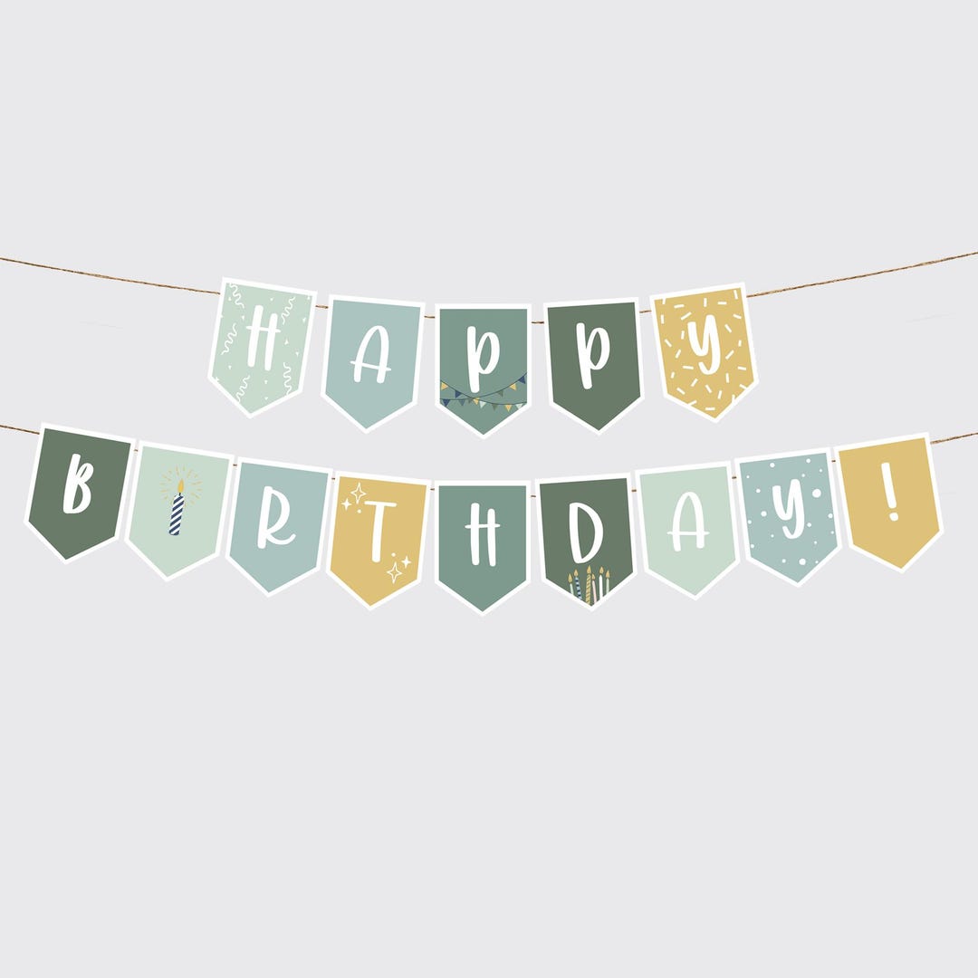 Happy Birthday Banner Printable, DIY Birthday Banner Template, Colorful ...