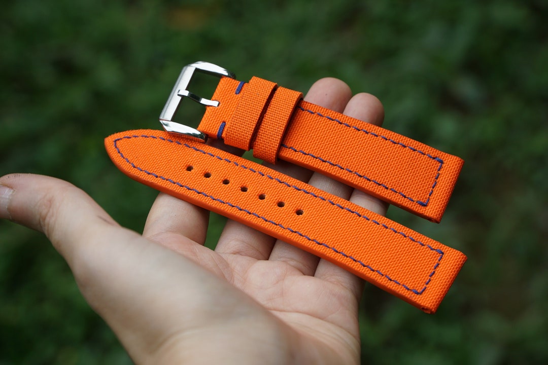 Orange Sailcloth Watch Strap. Canvas Watch Strap 15mm 16mm 17mm 18mm ...