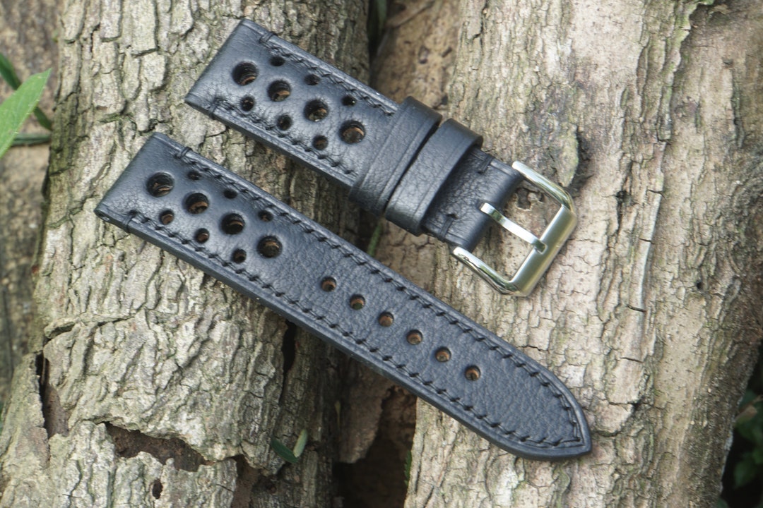 Black Rally Racing Italy Vachetta Leather Watch Strap - Etsy