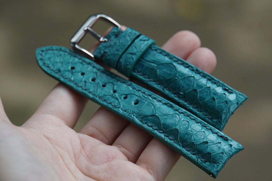 Curved End Watch Straps - Teal Python Leather Curved End Watch Bands - Etsy