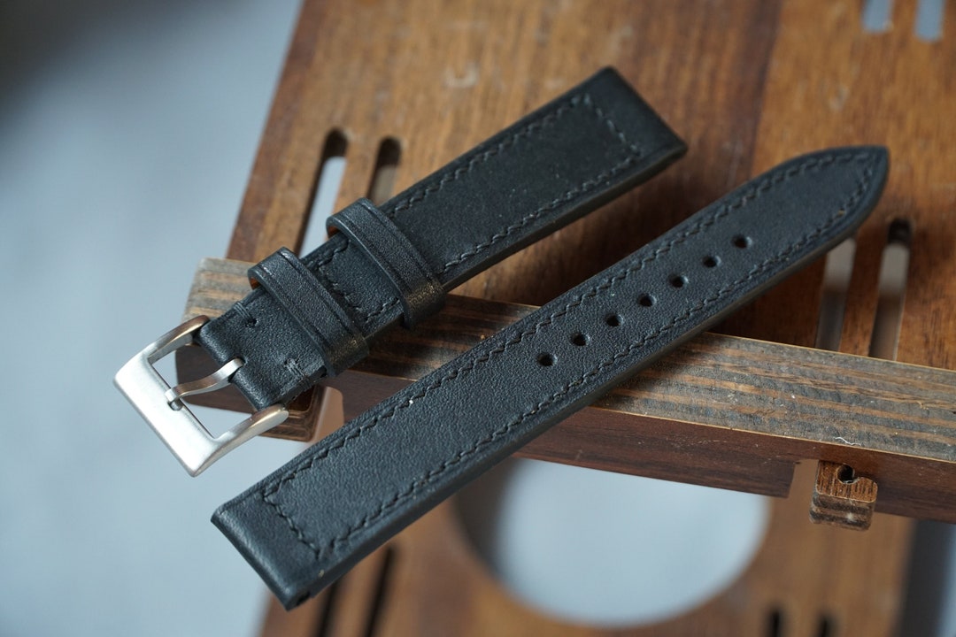 Vintage Black Wax Leather Watch Strap 15mm 16mm 17mm 18mm 19mm 20mm ...