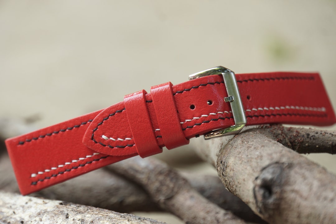 Custom Red Soft Leather Watch Strap/quick Release Watch Band - Etsy