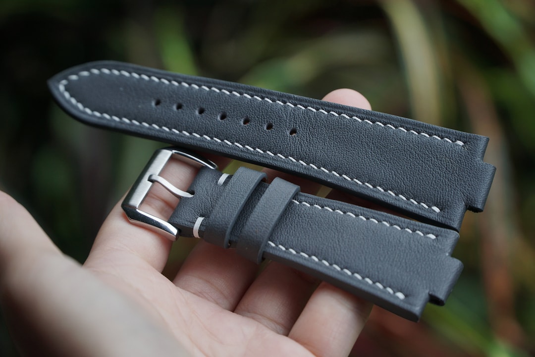Dark Gray Leather Notched Watch Strap for Oris Aquis Watch - Tissot PRX ...